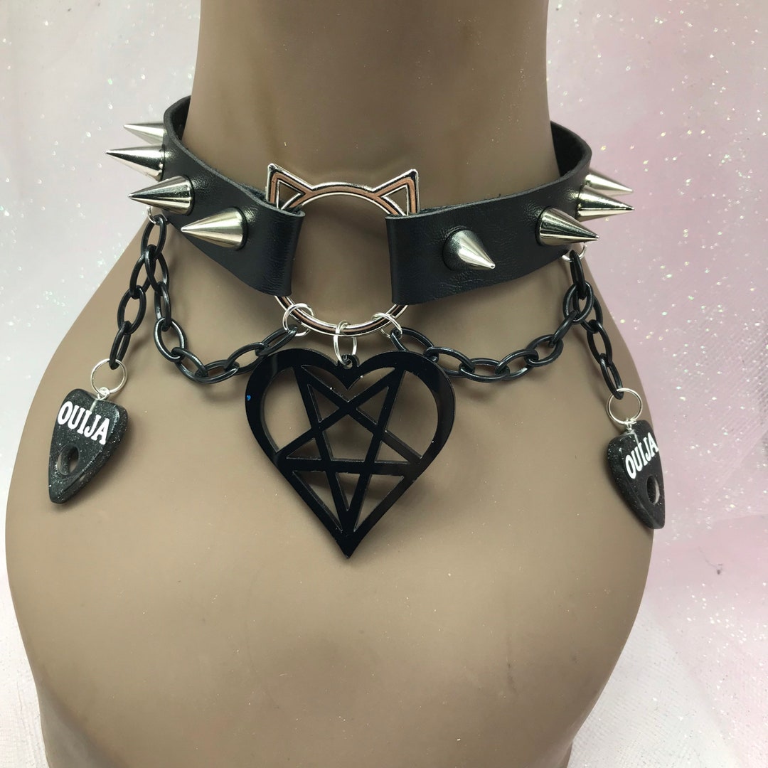 Black Darkside Pastel Kawaii Emo Goth Choker Necklace Collar Cat Kitten ...