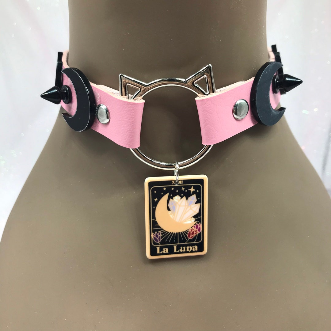 Pink Black ‘ Crystals “ Pastel Kawaii Emo Goth Choker Necklace Collar ...
