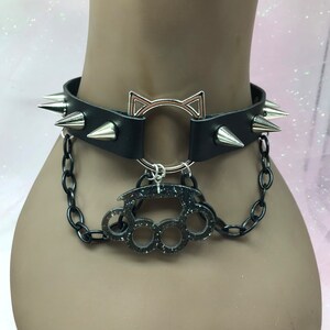 Black ‘ Knuckles “ Pastel Kawaii Emo Goth Choker Necklace Collar Cat ...