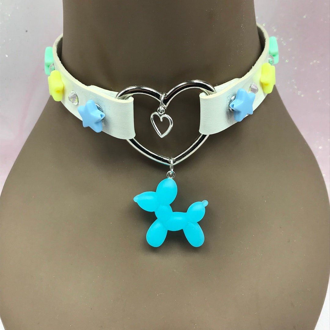 Blue Yellow ‘ Balloon Dog “ Pastel Kawaii Emo Goth Choker Necklace ...
