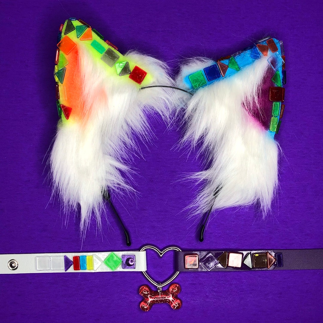 The Mosaic Kitten Pastel Kawaii Ears With Collar Headband - Etsy