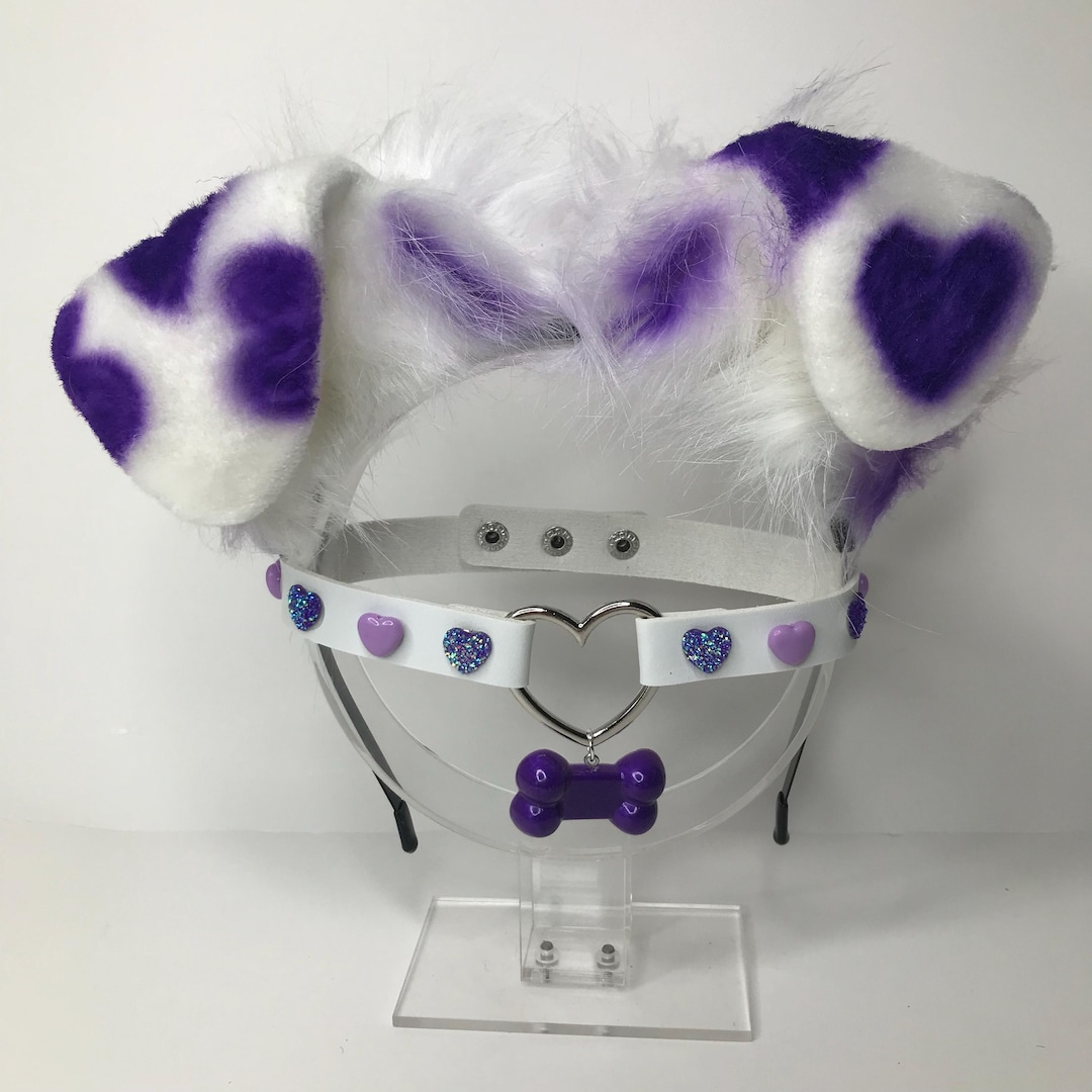 Purple White Heart Puppy Halloween Dog Ears Headband Head Band Cosplay ...