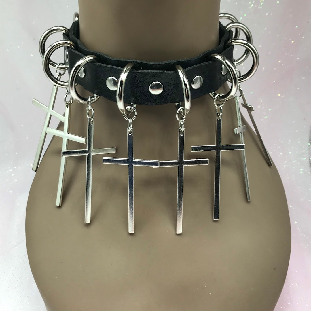 Black “ Crossed “ Gothic Emo Grunge Punk Choker Necklace Collar Teeth ...