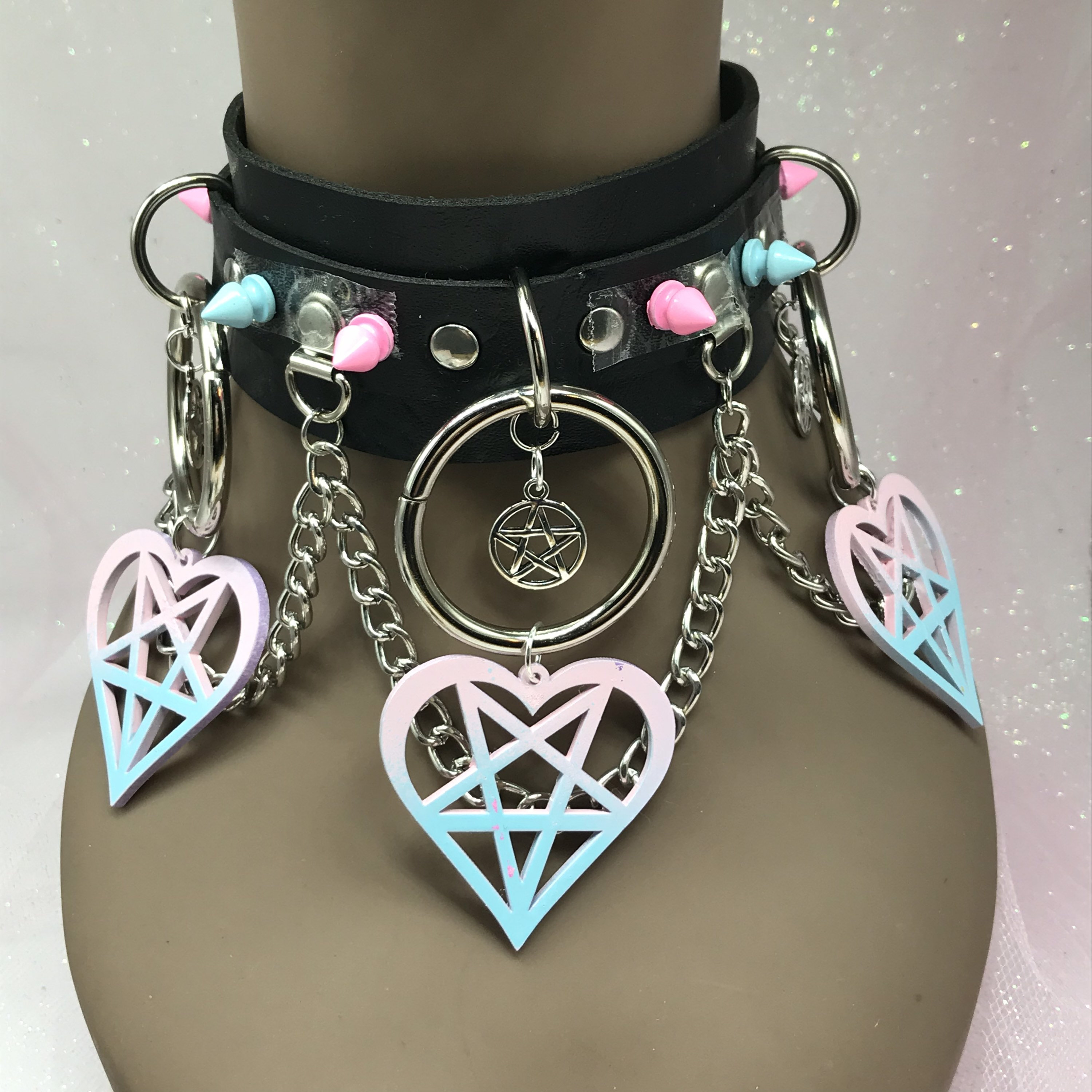 Black “ Beginning “ Pastel Kawaii Emo Goth Choker Necklace Collar Star Pentagram Purple Pink - Etsy