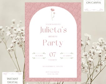 September Birth Flower Birthday Invitation, Editable Digital Template ...