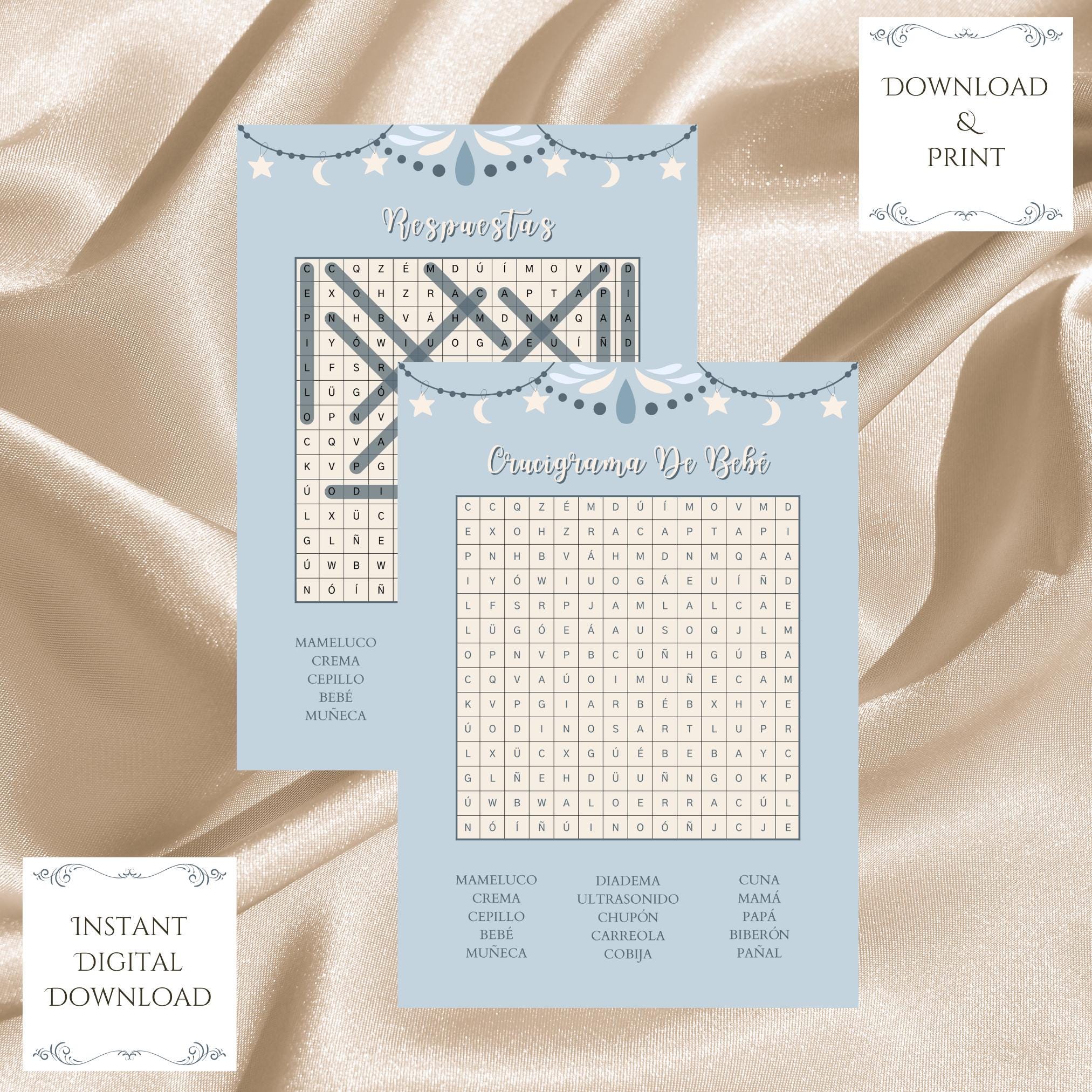 Blue Word Search Baby Shower Game, Digital Printable Download ...
