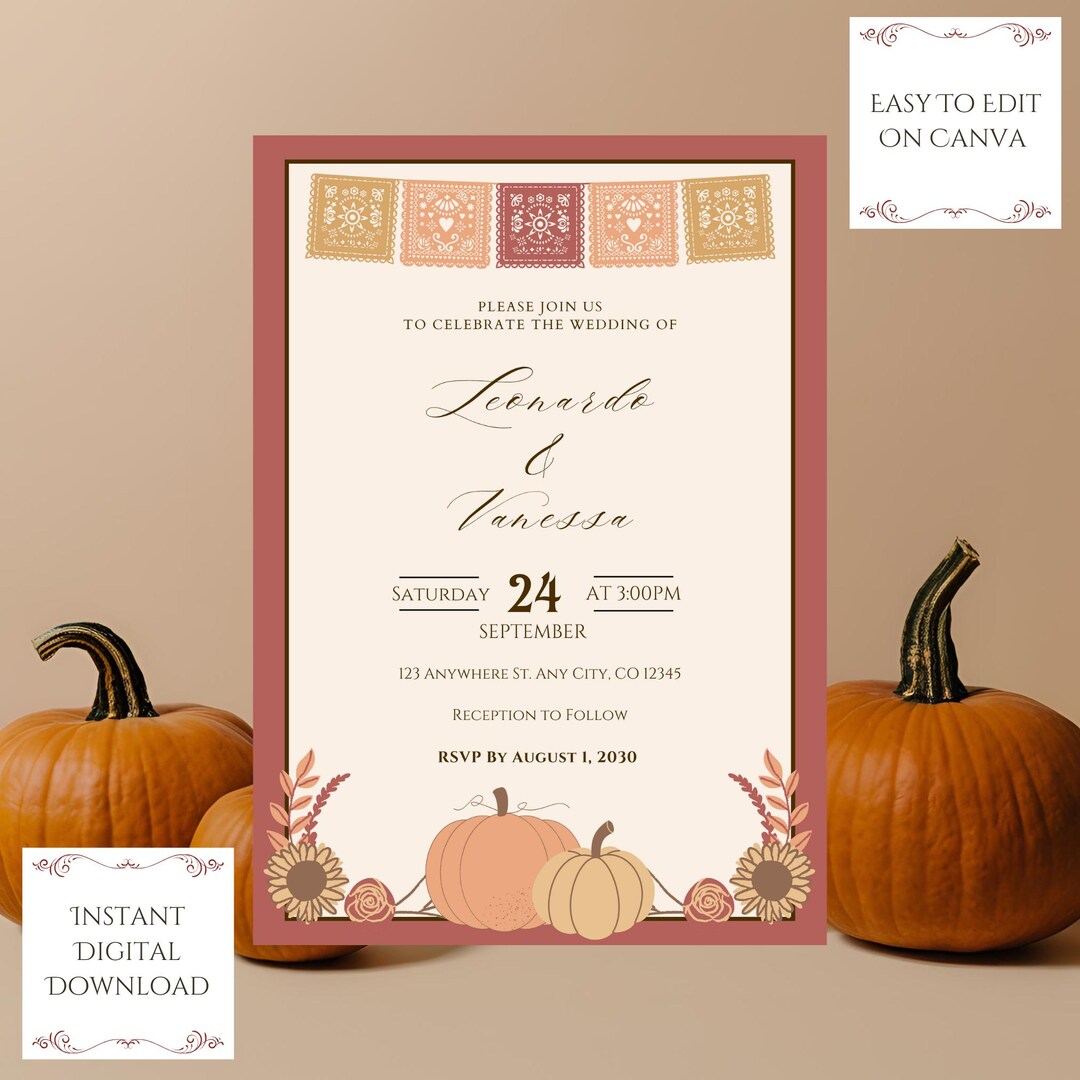 Fall Wedding Invitation, Editable Digital Template, Parties and Events ...