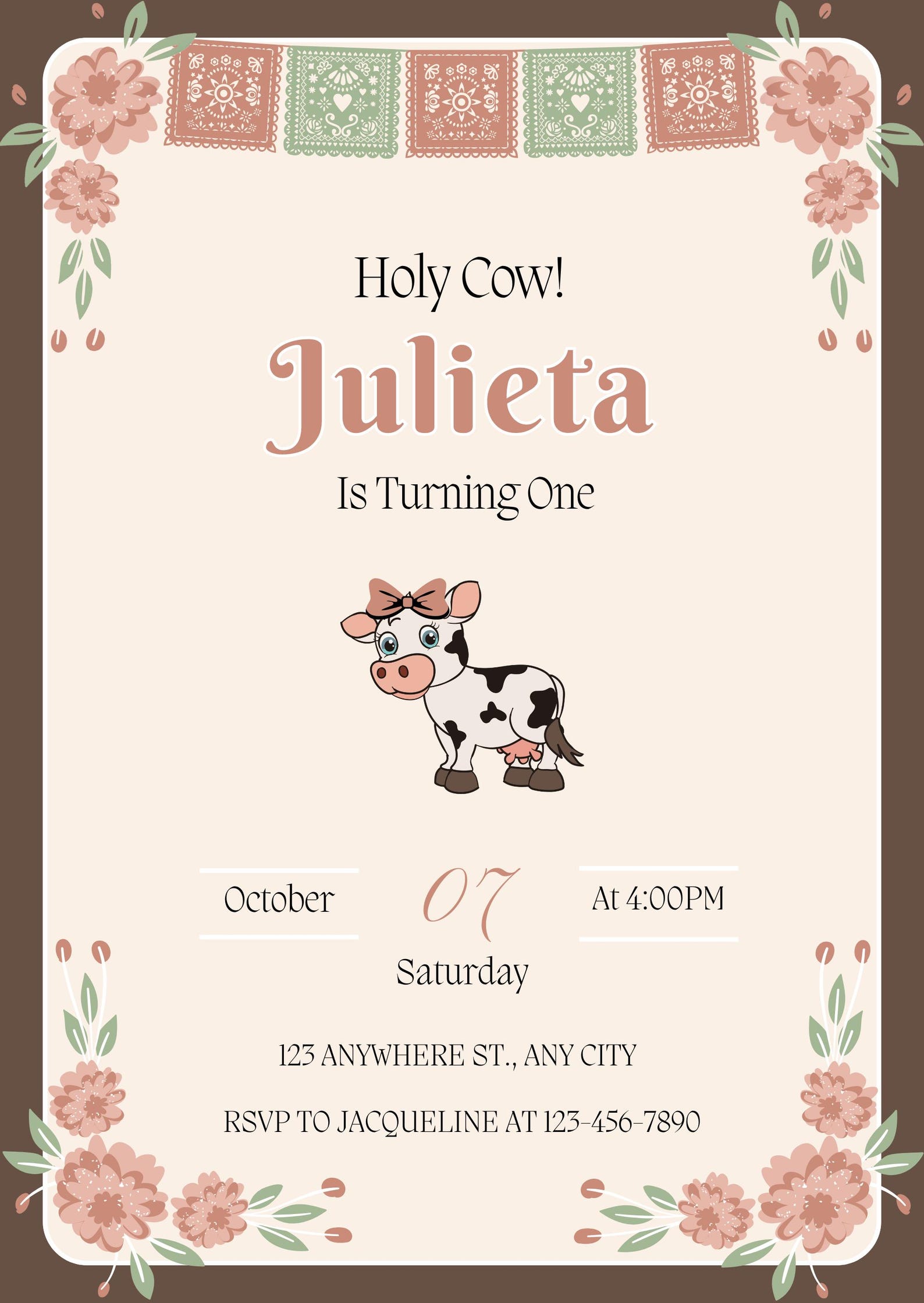 Holy Cow Girl Birthday Party Invitation, Editable Digital Template - Etsy