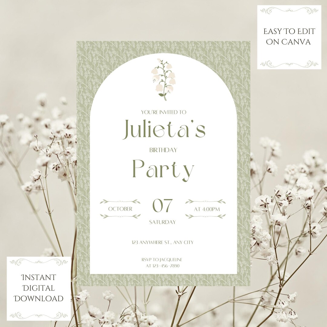 May Birth Flower Birthday Invitation, Editable Digital Template ...