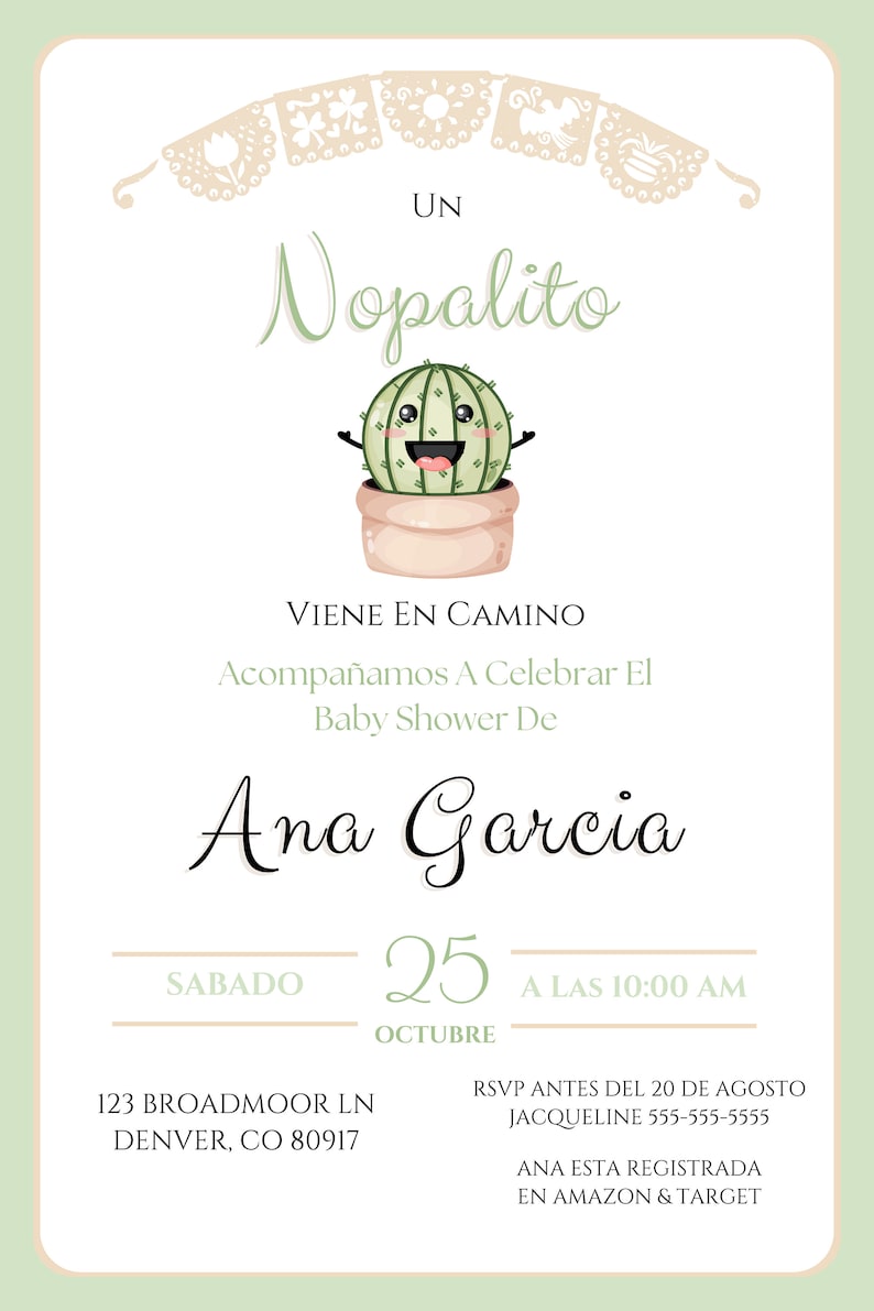 Cactus Baby Shower Invitation, Editable Digital Template, Gender Reveal ...