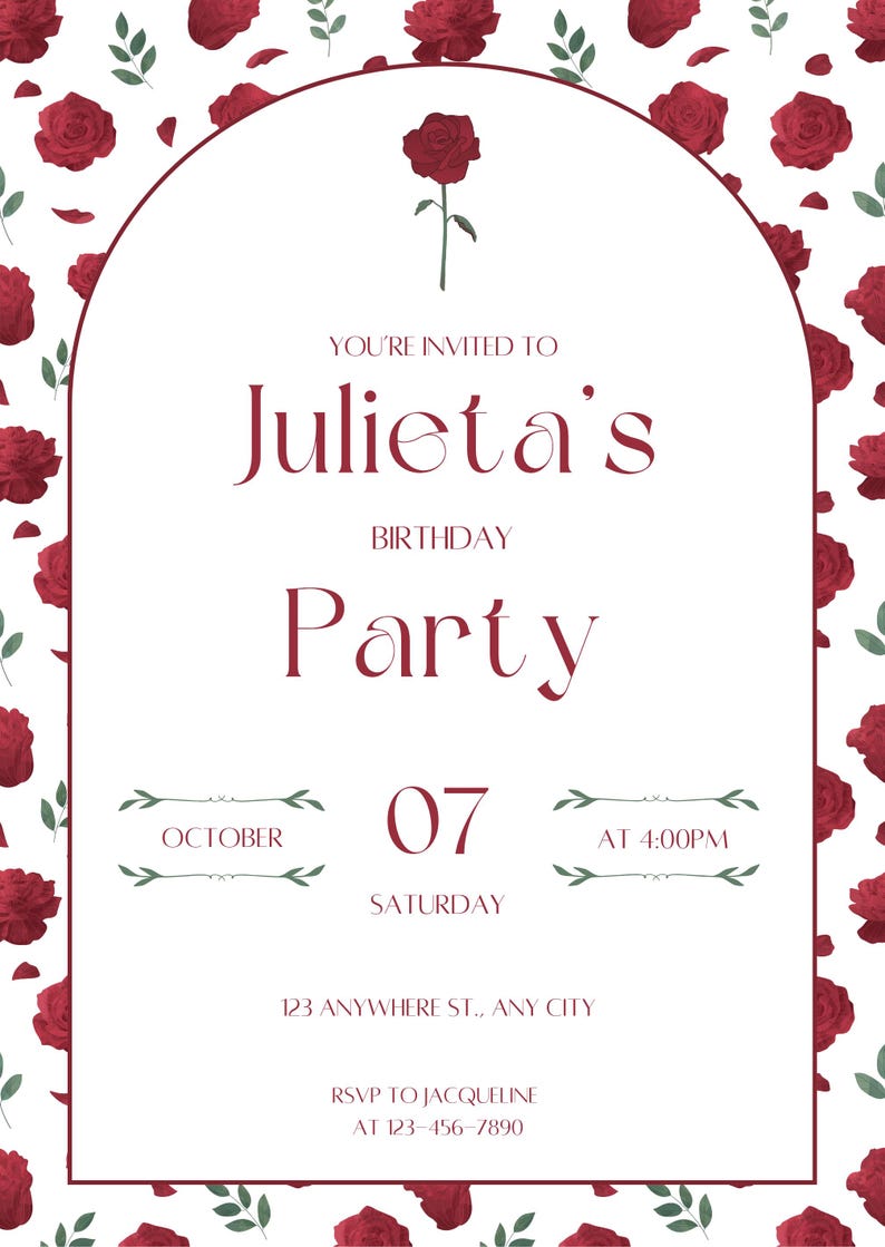 June Birth Flower Birthday Invitation, Editable Digital Template ...