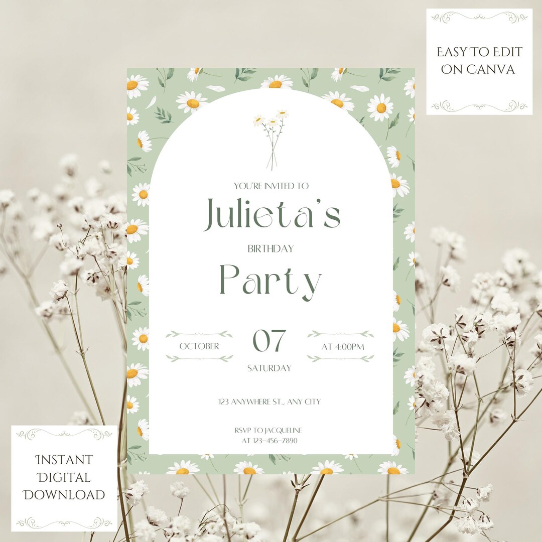 April Birth Flower Birthday Invitation, Editable Digital Template ...