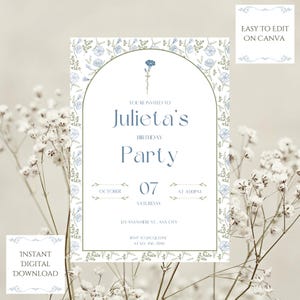 September Birth Flower Birthday Invitation, Editable Digital Template ...