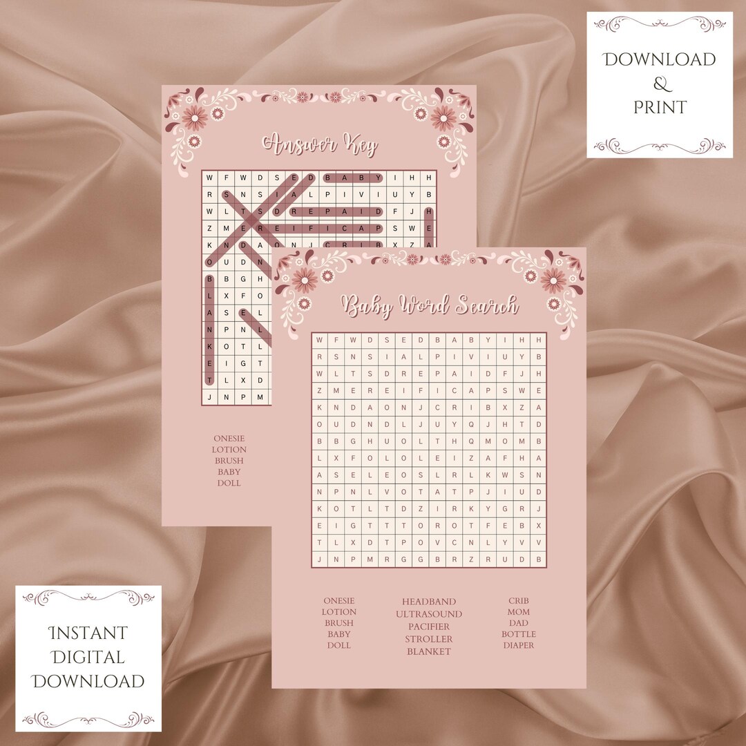 Pink Word Search Baby Shower Game, Digital Printable Download ...