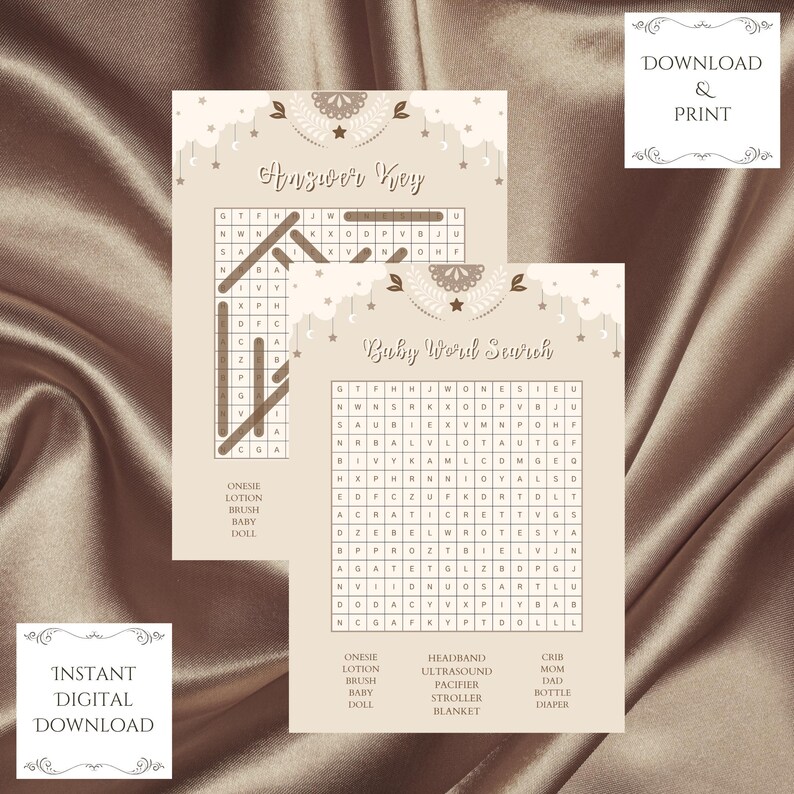 Beige Word Search Gender Reveal Game, Baby Shower, Digital Printable ...