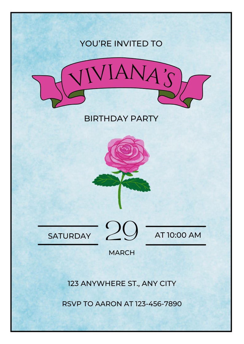 Pink Rose Loteria Birthday Party Invitation, Editable Digital Template ...