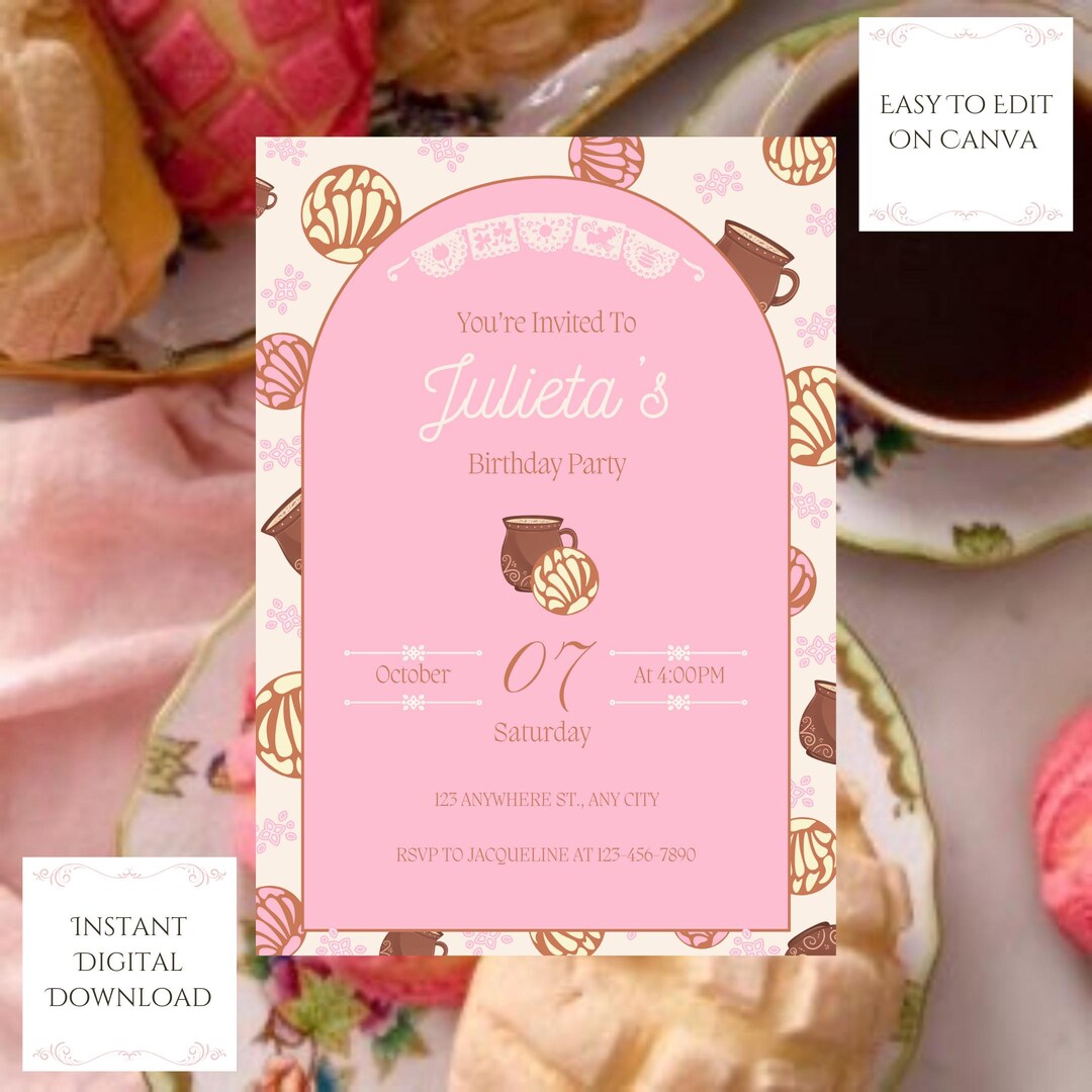 Cafe Con Pan Birthday Party Invitation, Editable Digital Template ...