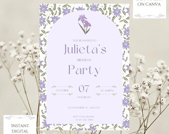 September Birth Flower Birthday Invitation, Editable Digital Template ...