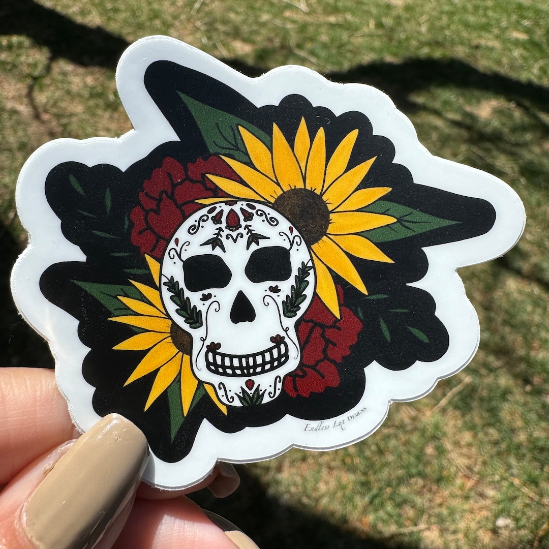 Flower Skulls Vinyl Stickers, Personal Space, Laptop, Water Bottle ...