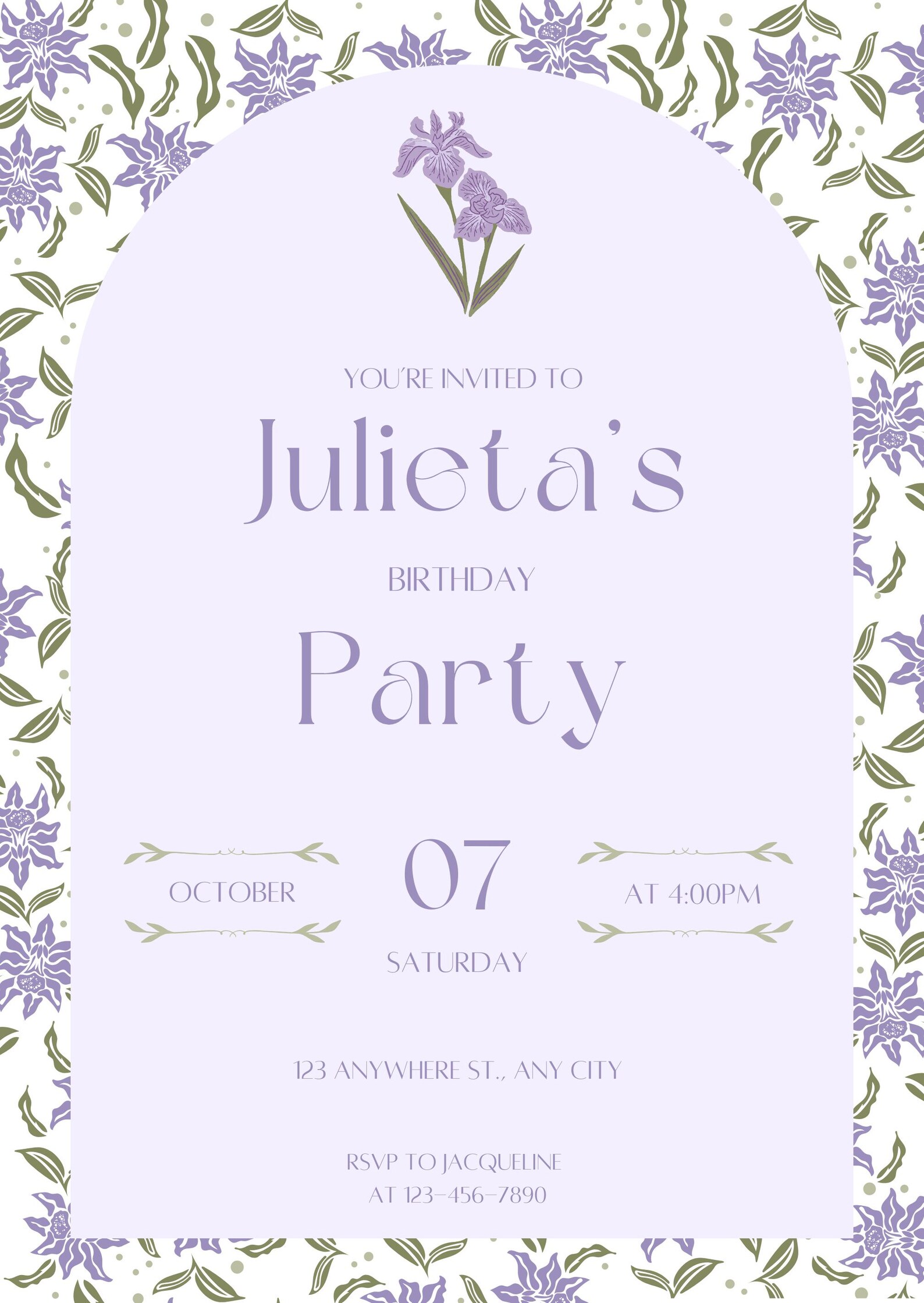 February Birth Flower Birthday Invitation, Editable Digital Template ...