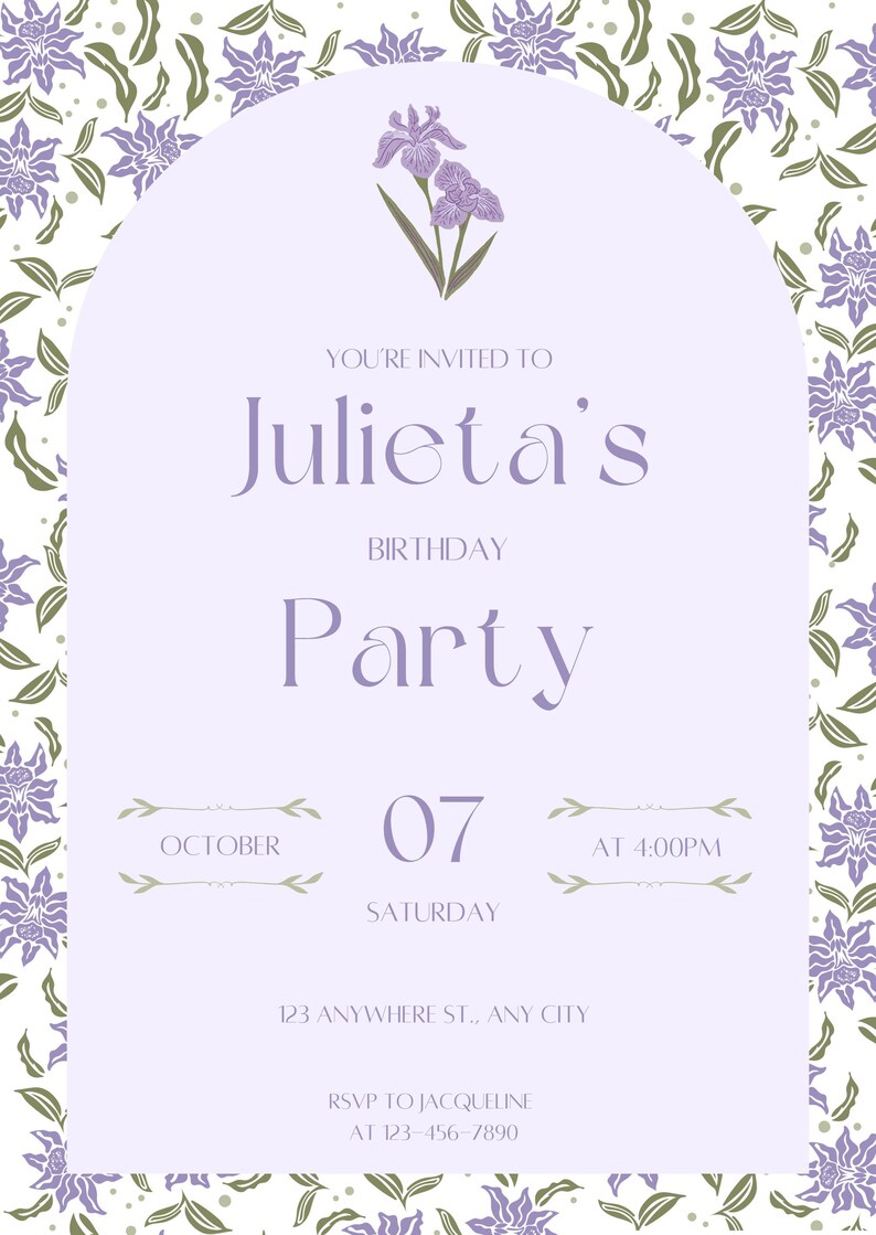 February Birth Flower Birthday Invitation, Editable Digital Template ...