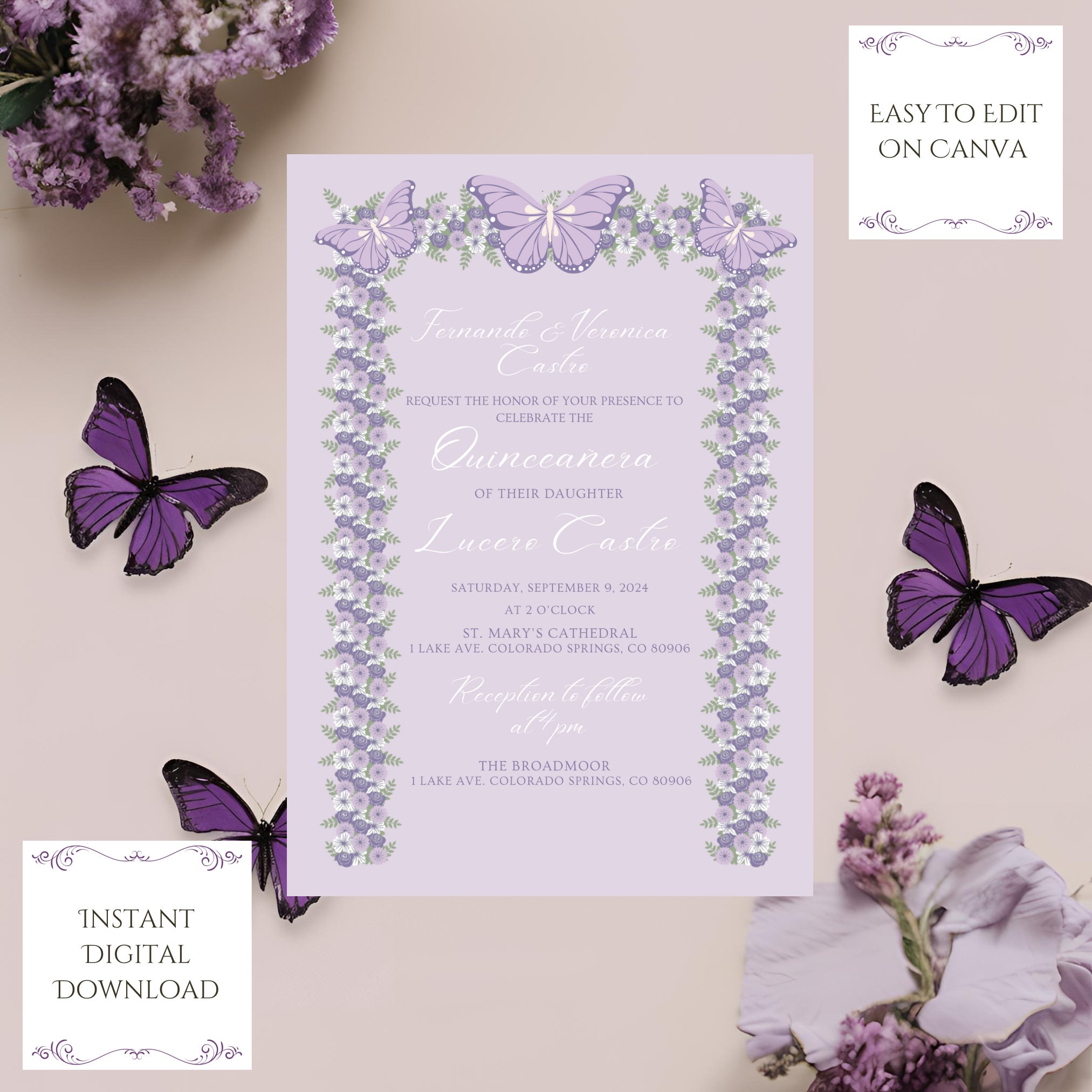 Butterfly Flowers Quinceanera Invitation - Etsy
