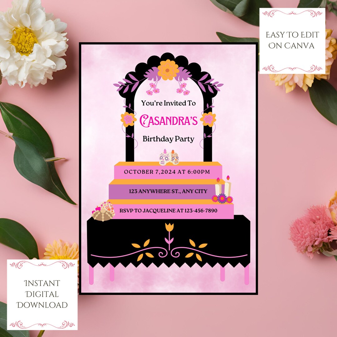Day of the Dead Birthday Party Invitation, Editable Digital Template ...