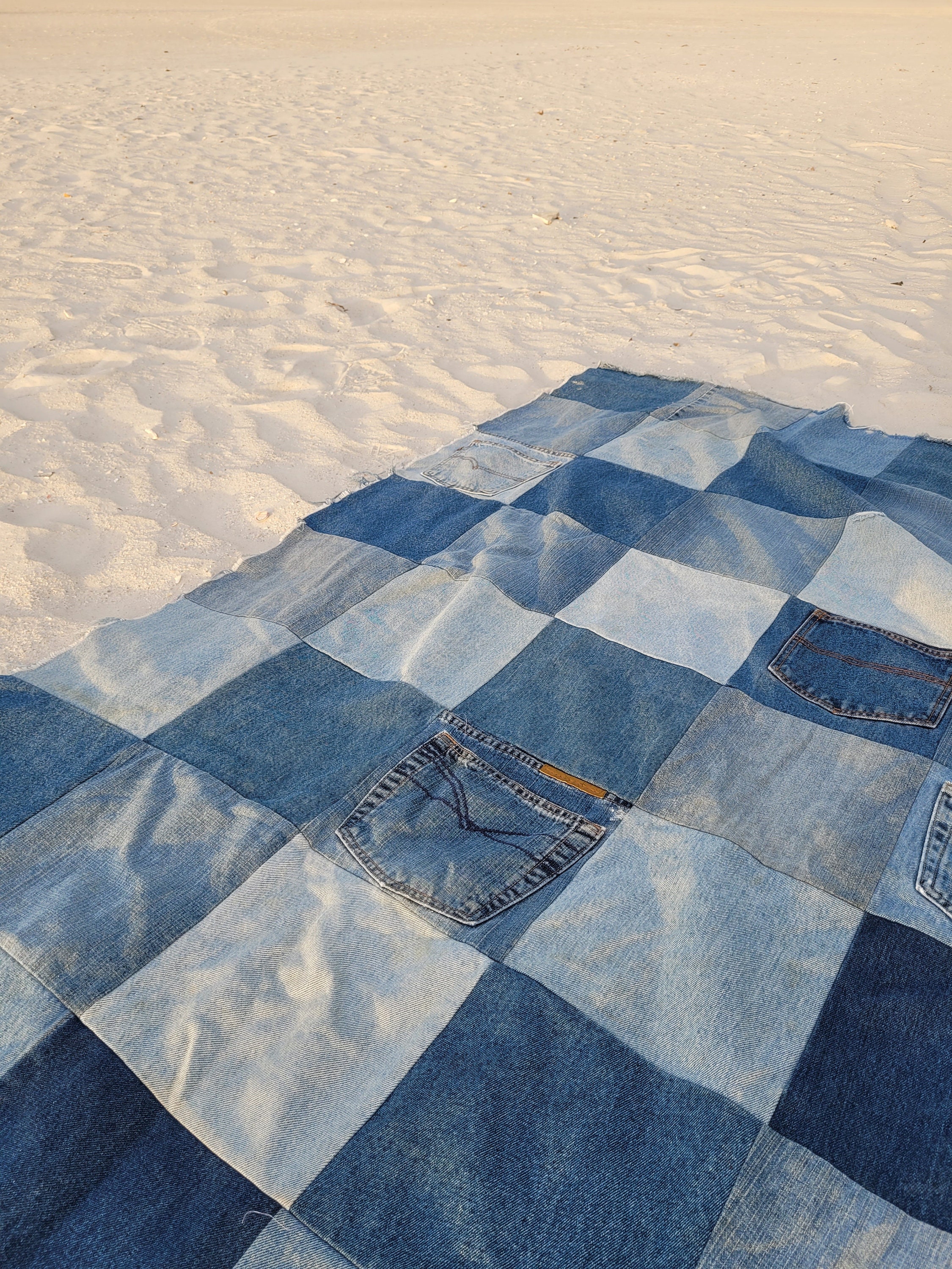Denim Quilt/blanket Upcycled Beach Blanket - Etsy