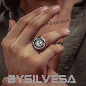 925 Silver Vegvisir Ring With Ravens on the Sides, Viking Ring, Viking ...