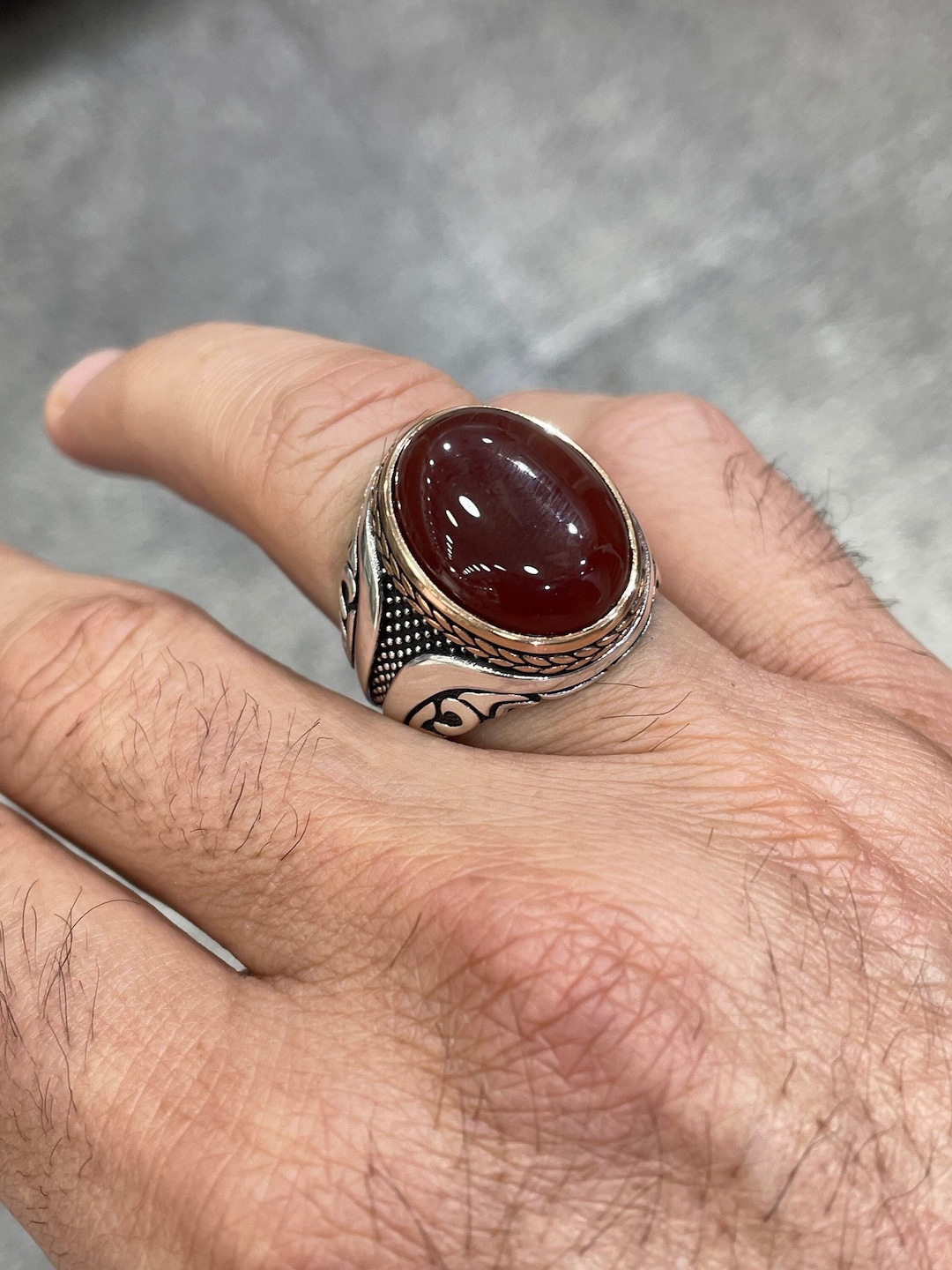 Red Agate Signet Ring Men, Men's Handmade Silver Ring, 925 Sterling ...