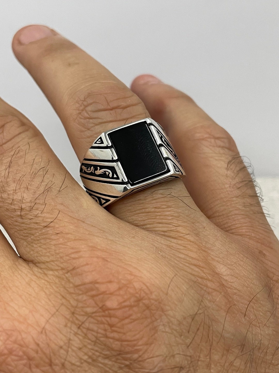 Black Onyx Gemstone Ring in 925 Sterling for Men, Rectangular Onyx Ring, Onyx Minimalist Ring ...