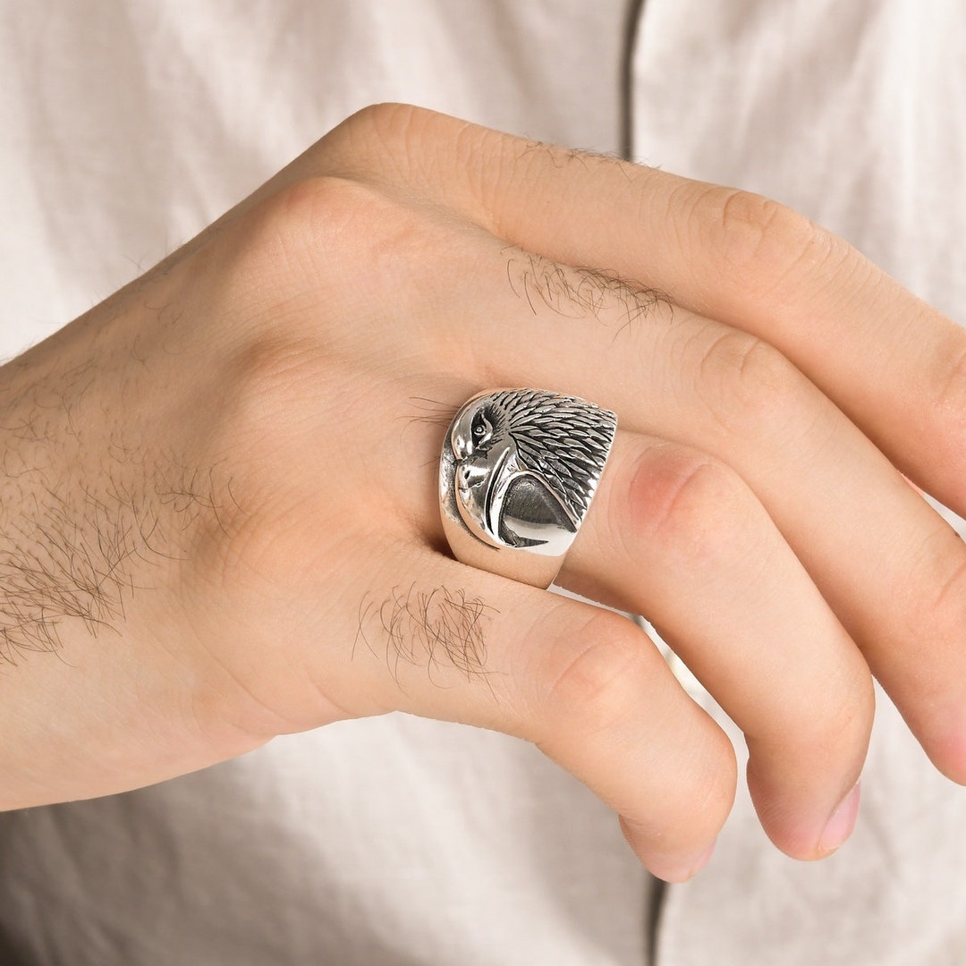 Eagle Handmade Signet Ring Sterling Silver Eagle Men Ring - Etsy