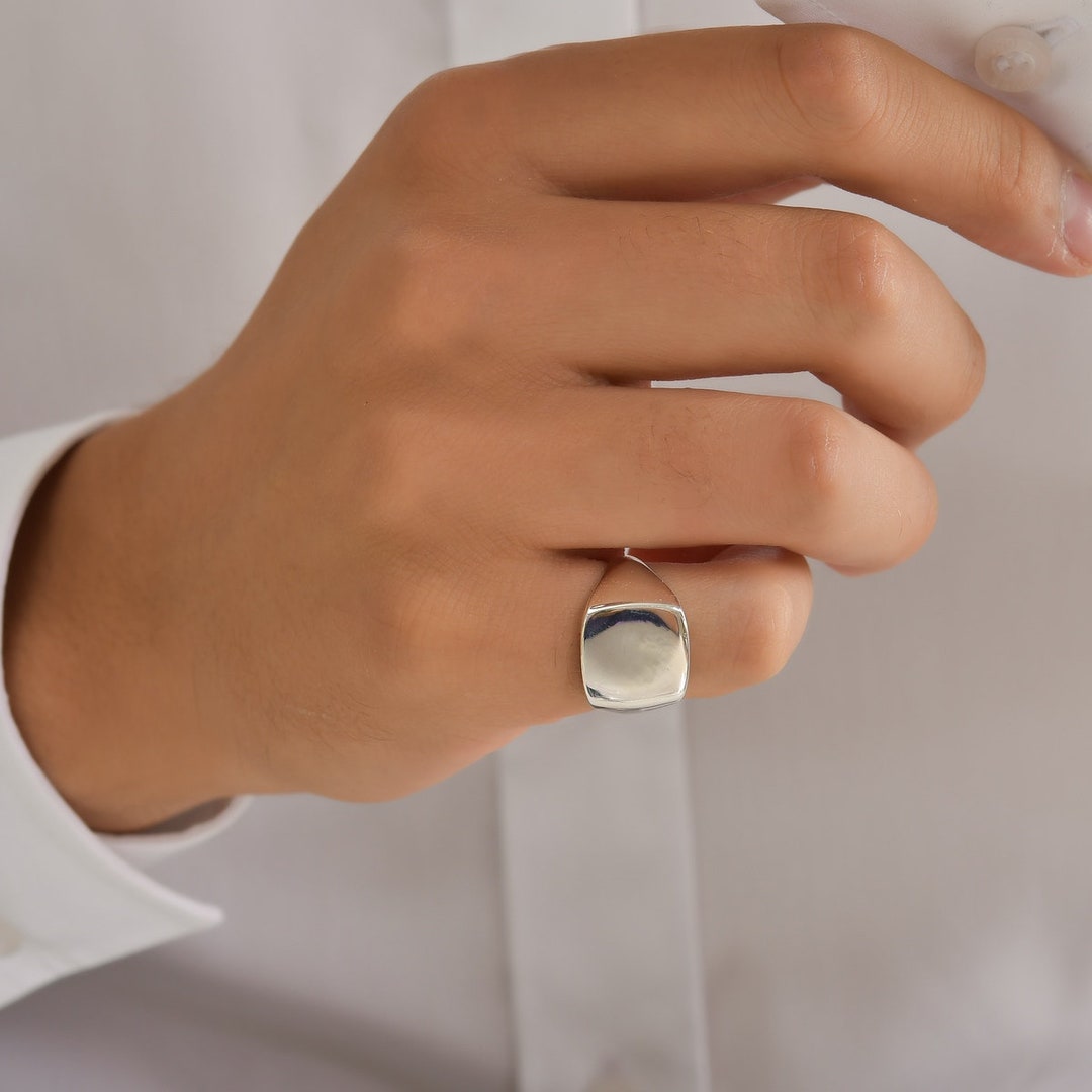 Personalized Signet Ring, Pinky Finger Signet Ring, Polished Square ...