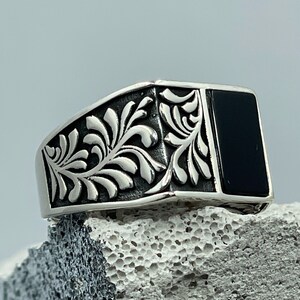 Men's Black Onyx Stone Handmade Silver Ring, 925k Silver Men Signet ...