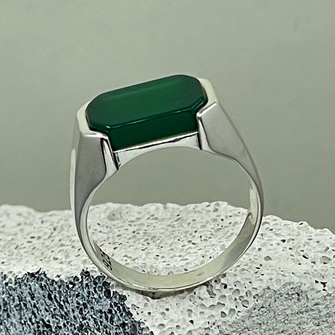 Green Agate Ring in 925 Sterling Silver,green Agate Minimalist Ring for Men, Agate Handmade ...