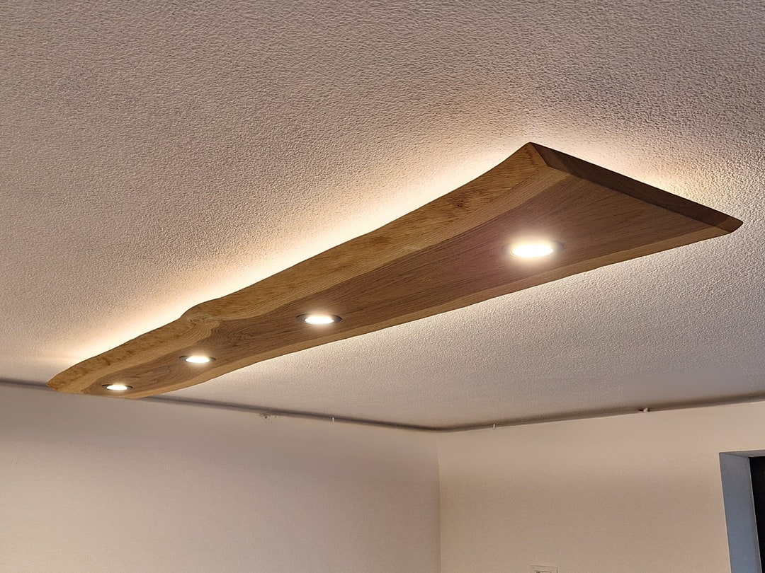 Live Edge Oak Ceiling Light | Handmade Solid Wood Ceiling Lamp | Custom ...