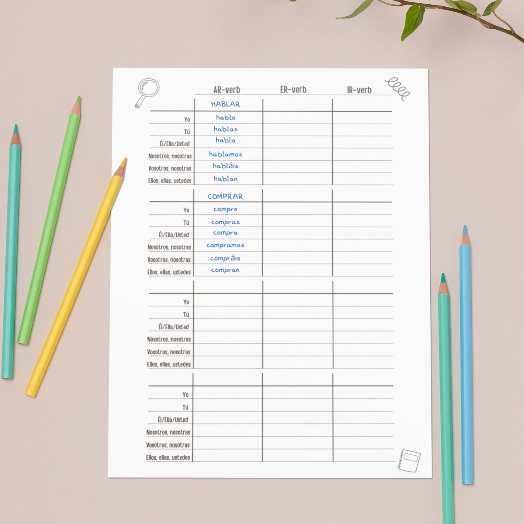 Conjugation Sheet for Spanish Verbs , All Tenses, Printable A4 PDF ...
