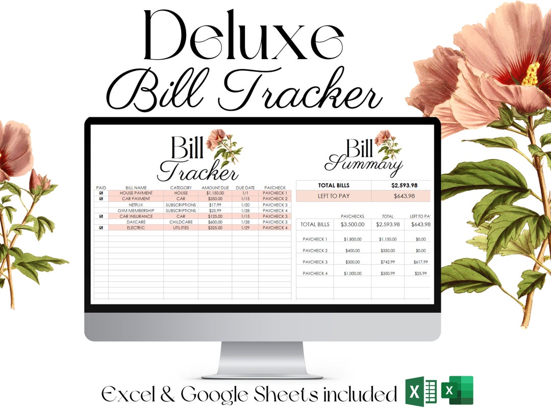 Bill Tracker Spreadsheet, Daily Finance Planner, Excel Budget Template ...