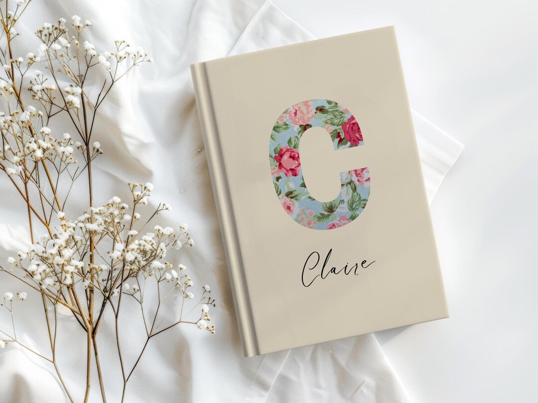 Personalized Floral Initial Notebook, Custom Name Journal, Monogram ...