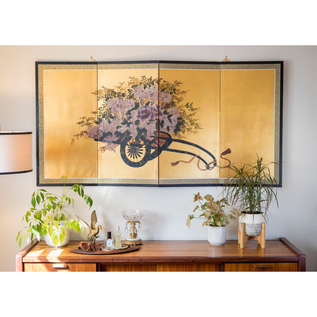 Asian WALL ART PANELS With Floral Design, Wall Artwork, Hand Painted ...