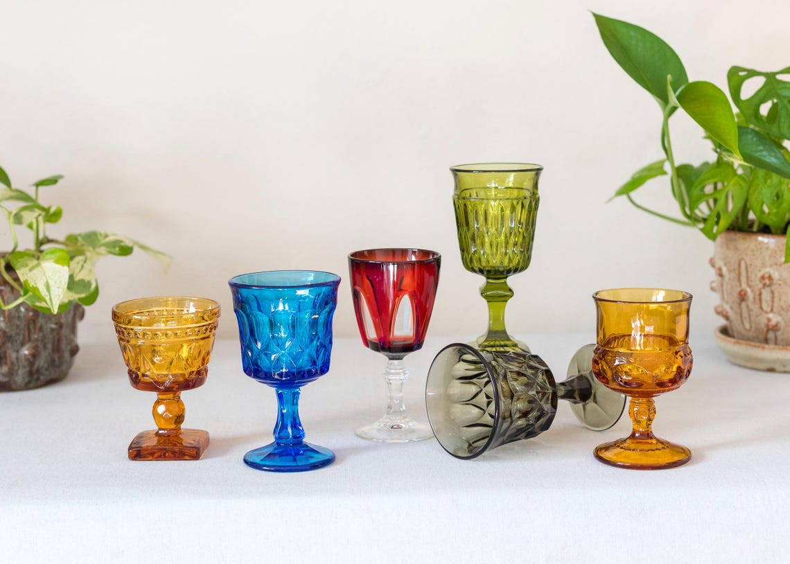 MISMATCHED COLORFUL GOBLETS, Vintage Multicolor Goblets, Retro Barware ...