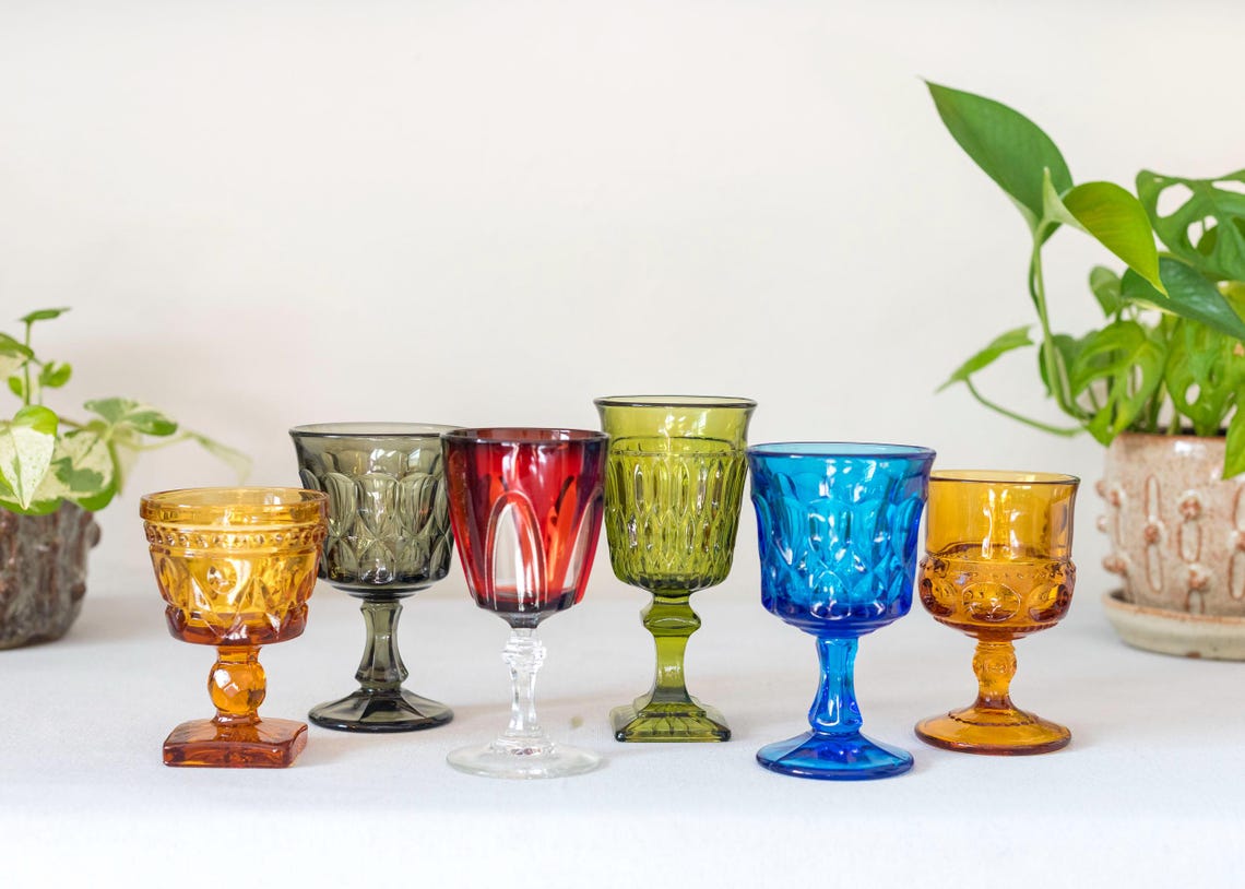 MISMATCHED COLORFUL GOBLETS, Vintage Multicolor Goblets, Retro Barware ...