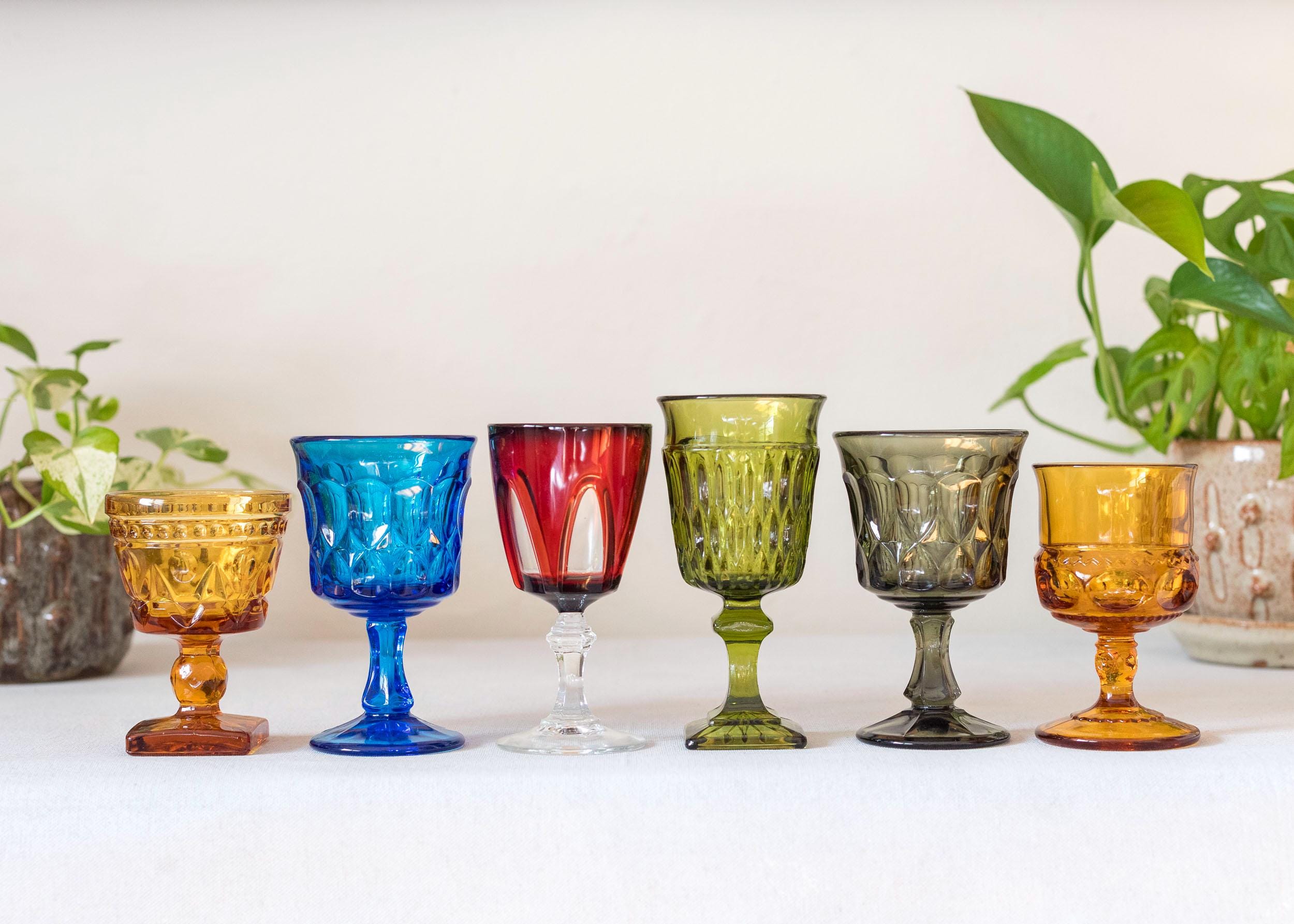 MISMATCHED COLORFUL GOBLETS, Vintage Multicolor Goblets, Retro Barware ...