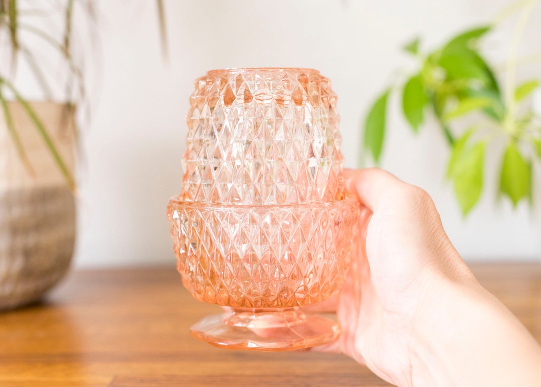 Vintage FAIRY LAMP by INDIANA Glass, Diamond Point Pink, Candle Lamp ...