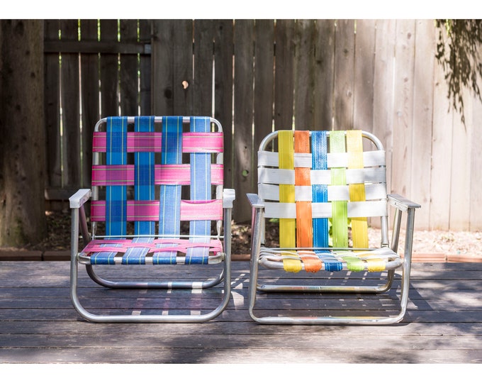 Vintage BEACH FOLDING CHAIR, Aluminum Frame Lawn Chair, River Chair ...
