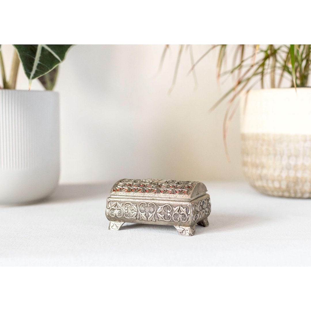 ANTIQUE JEWELRY CASKET, Japanese Jewelry Box, Silver Metal Jewelry Box ...