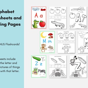 Alphabet Worksheets and Coloring Pages With BONUS Flashcards Homeschool ...