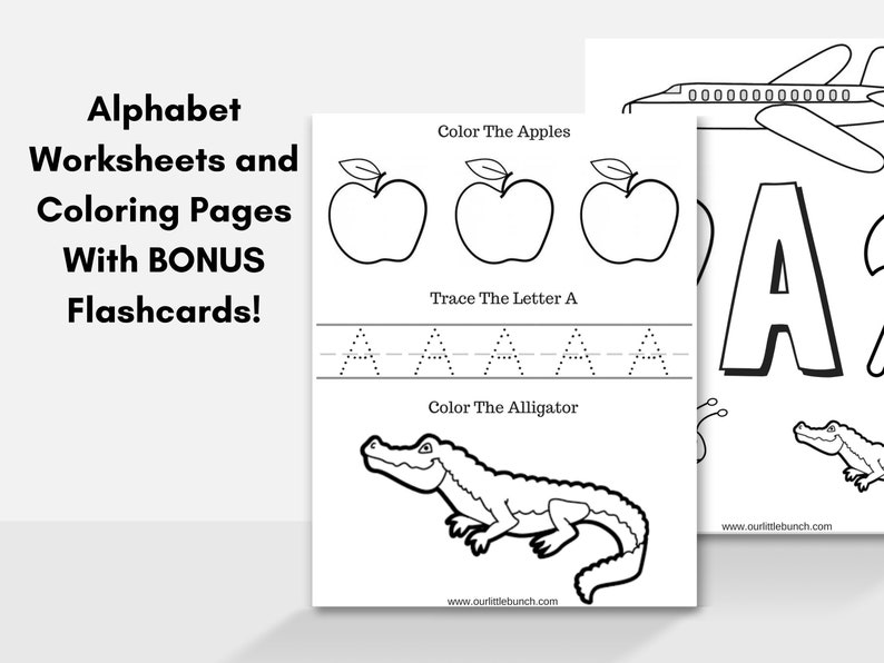 Alphabet Worksheets and Coloring Pages With BONUS Flashcards Homeschool ...