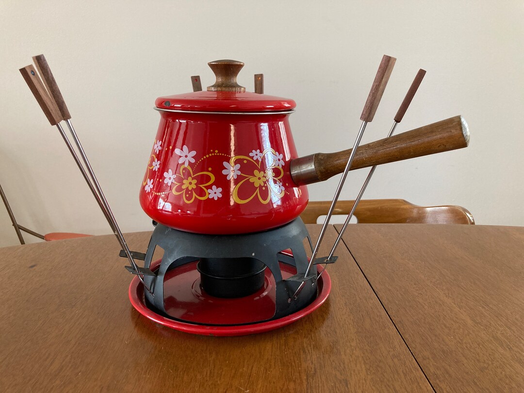 Vintage Red Fondue Set - Etsy