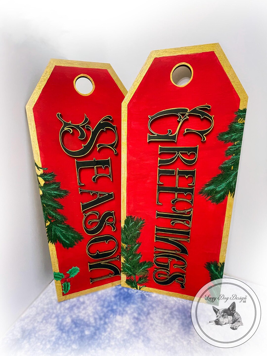 Christmas Season Greetings Gift Tags Door Hanger SVG Lightburn Template ...